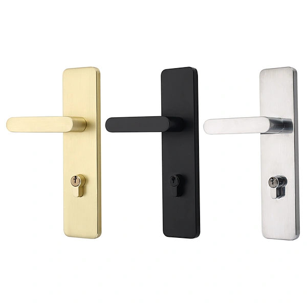 Filta Modern Black Panel Bathroom Door Lock Handle With Plate